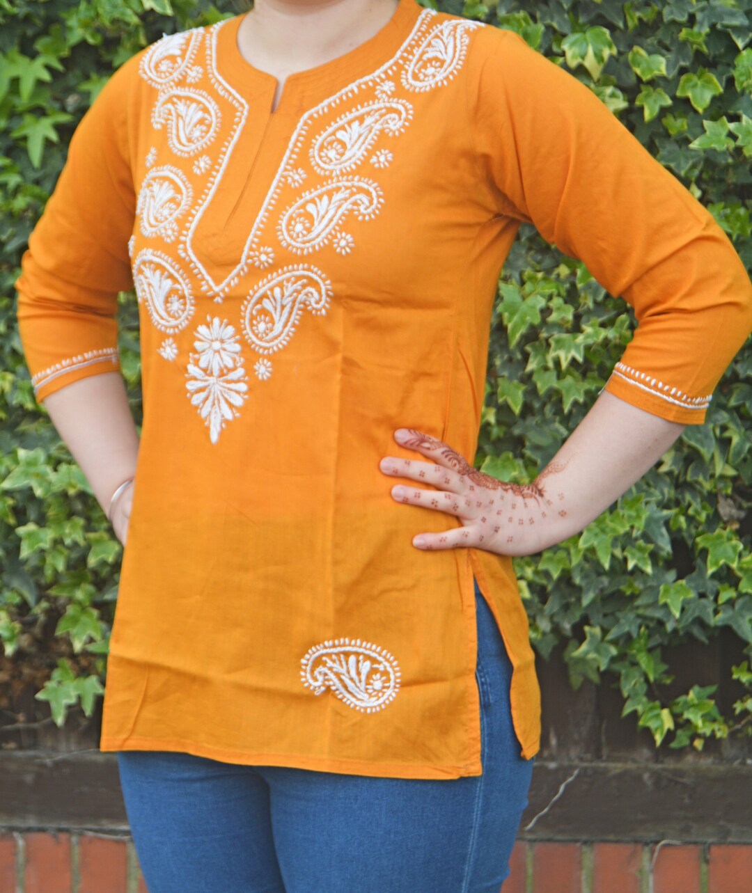 Embroidered Indian Top - Chikankari Kurti - Hand-embroidered Indian Top ...