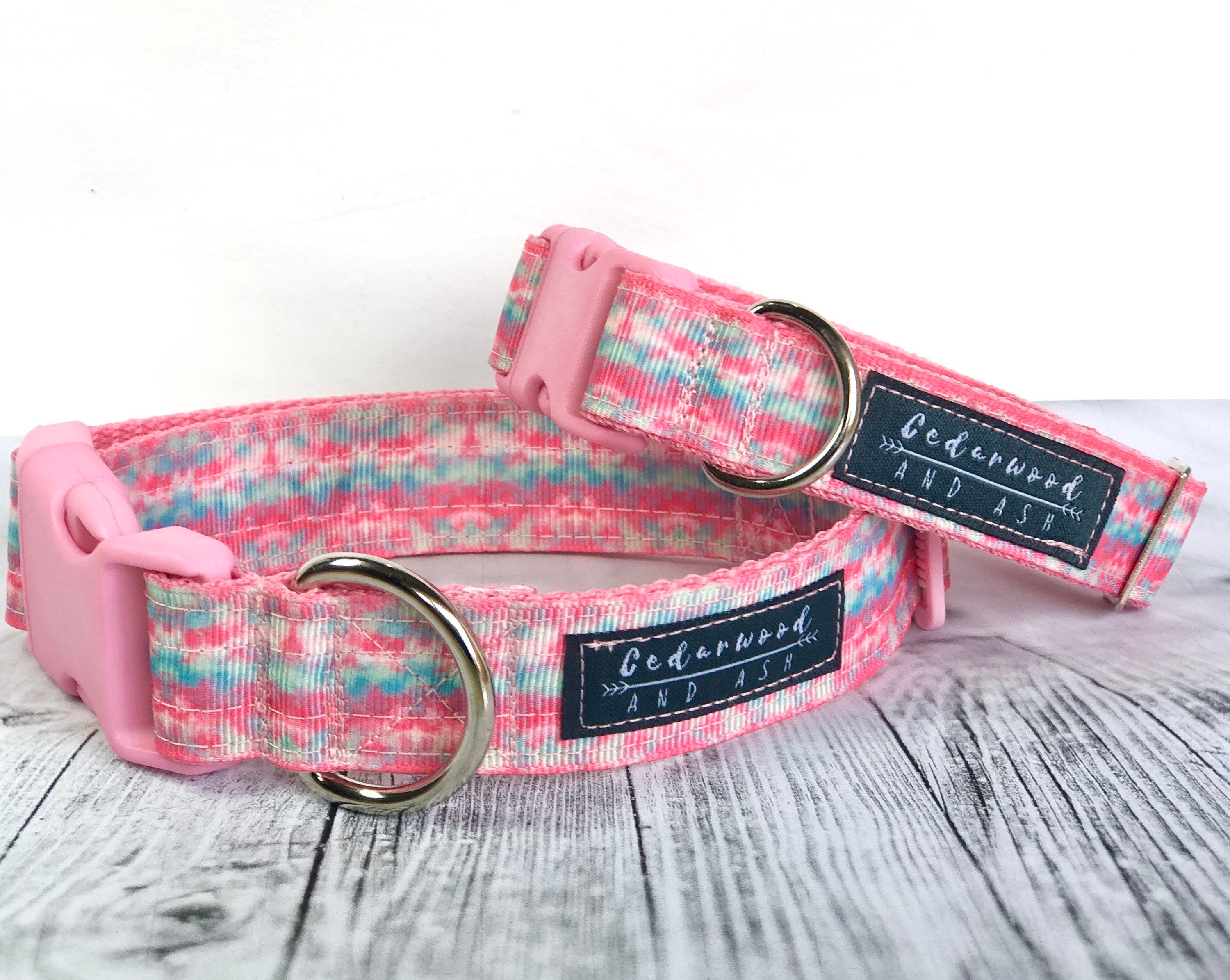Pastel Pink and Aqua Tie Dye Dog Collar. Pretty in Pink Pup. Matching ...