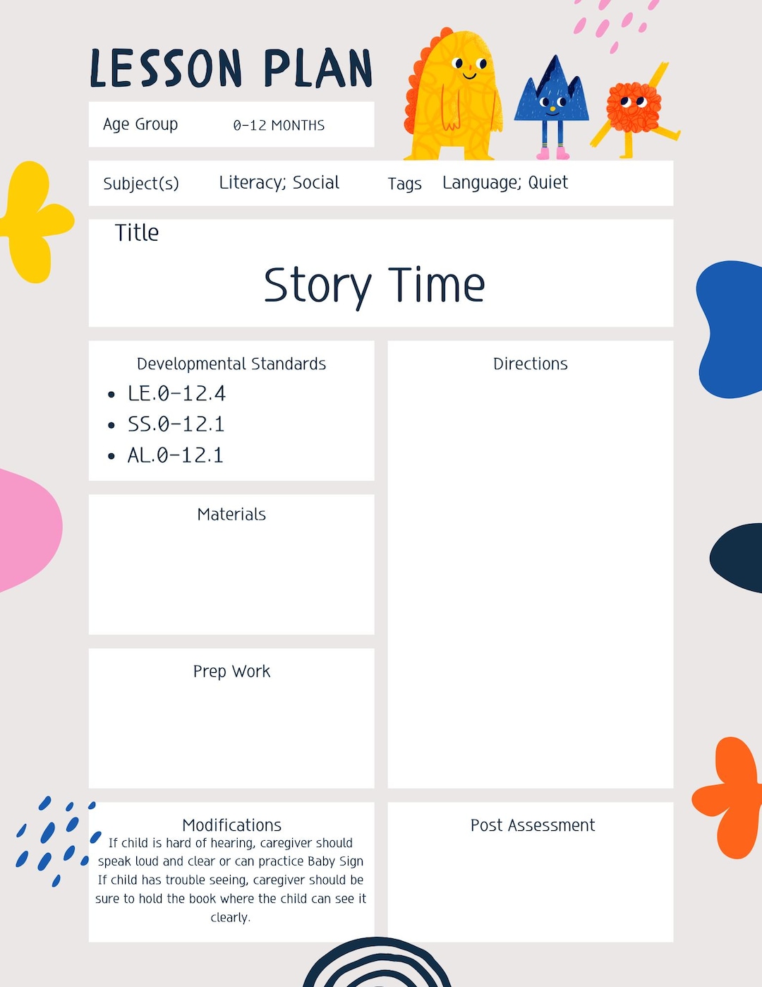 Story Time Lesson Plan - Etsy