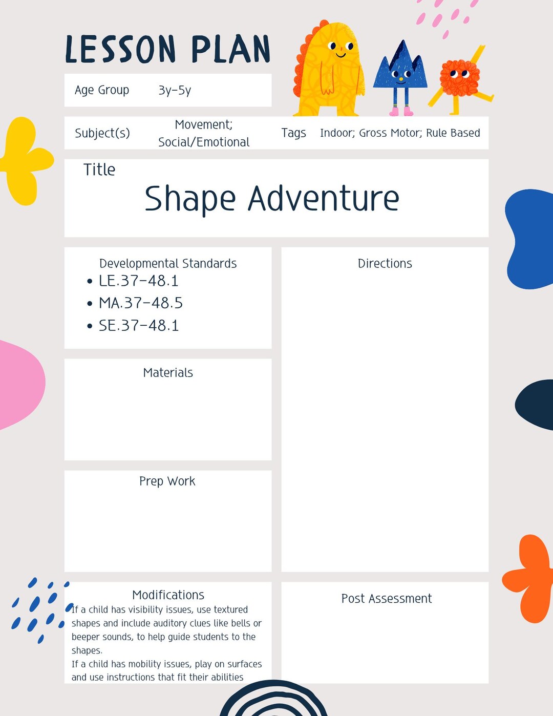 Shape Adventure Lesson Plan - Etsy