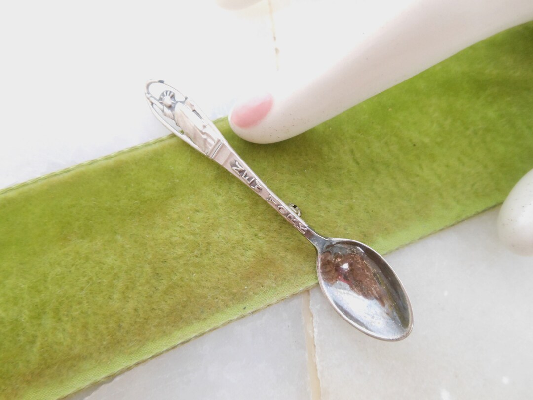 Vintage New York STERLING SILVER Brooch Spoon Pin Statue of Liberty ...
