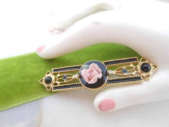 Vintage Pink Victorian Revival Brooch Porcelain Rose … - Gem