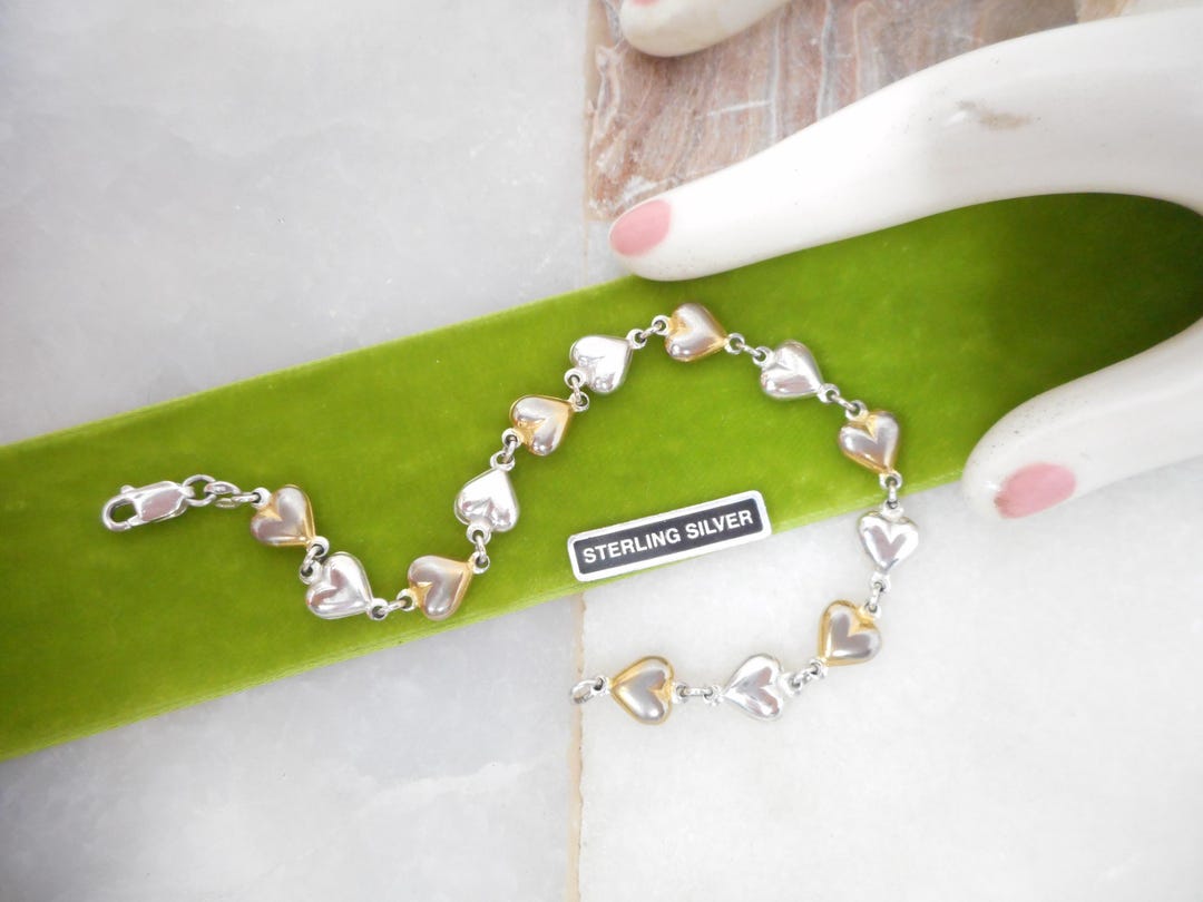 Vintage STERLING SILVER Heart Bracelet Chain Link Gold Vermiel MILOR ...