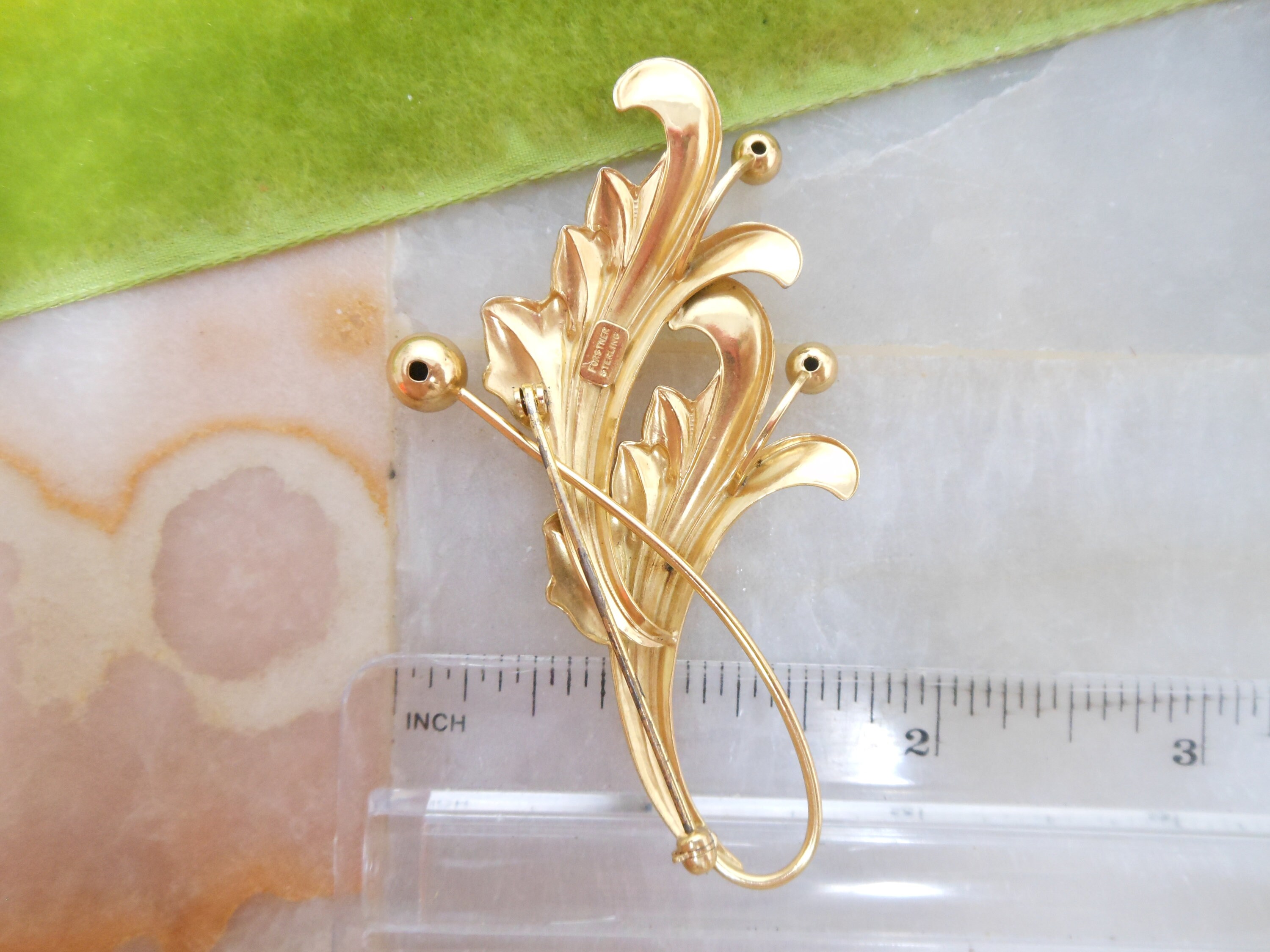 Vintage FORSTNER STERLING SILVER Brooch Gold Vermiel Flower Pin 925 ...