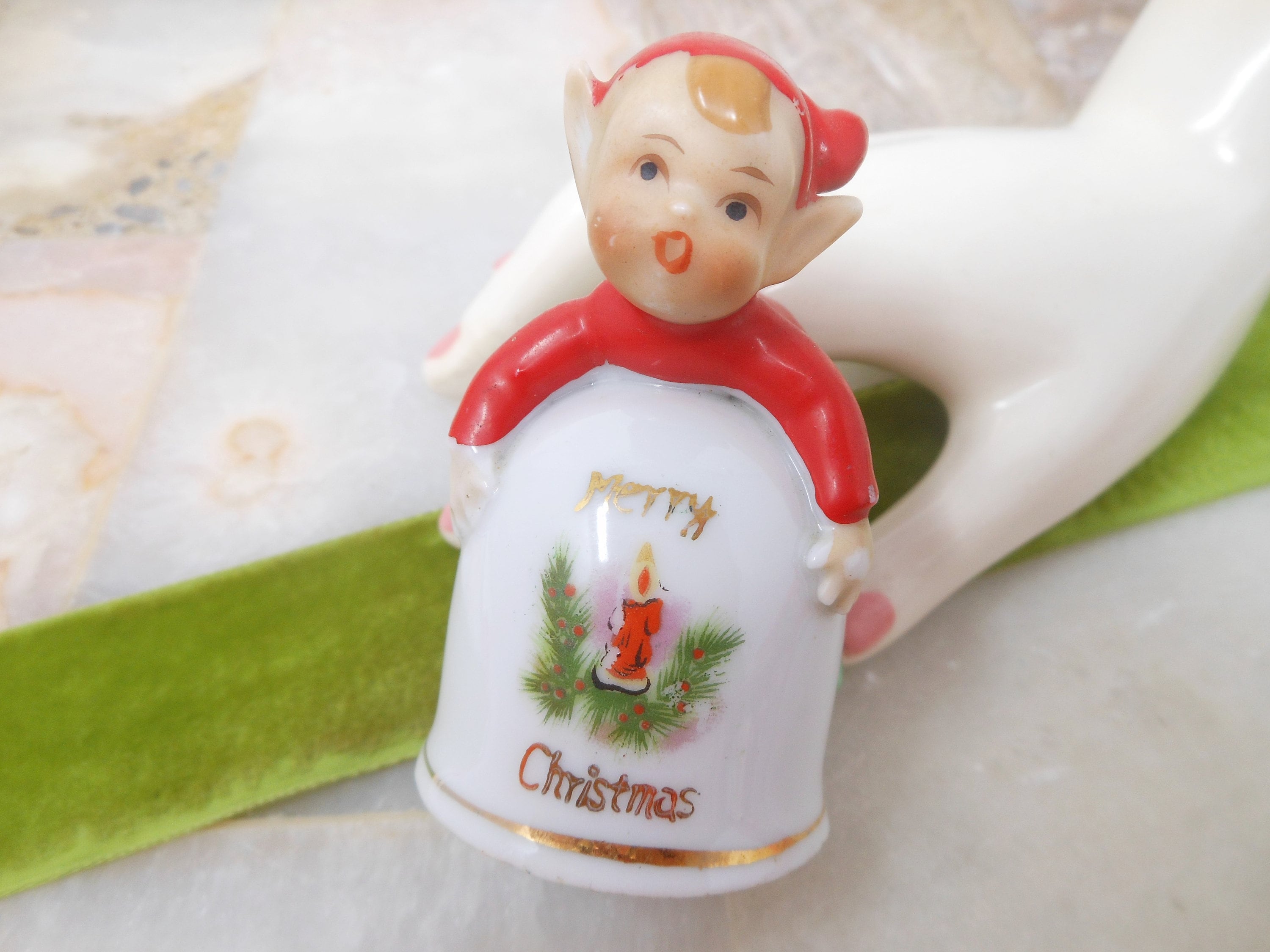 Vintage Christmas JAPAN Pixie Elf Bell Ceramic Figurine Mid - Etsy
