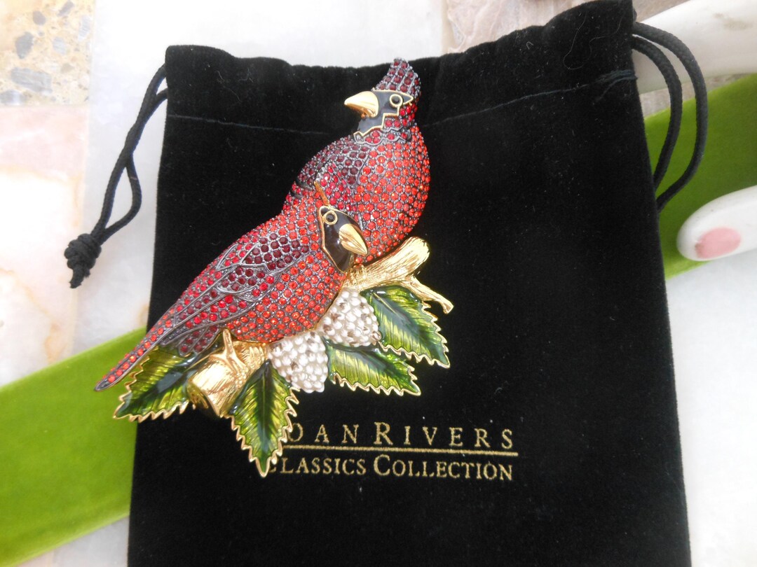 Vintage JOAN RIVERS Cardinal Bird Brooch Rhinestone Crystal Enamel ...