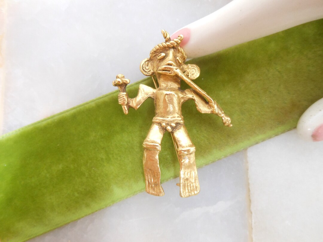 Vintage ALVA MUSEUM REPLICA Brooch Aztec Mayan Man Pin Gold Plate ...