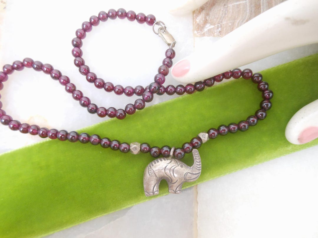 Vintage Garnet Bead Necklace Deep Purple Red Gemstone 925 Sterling ...