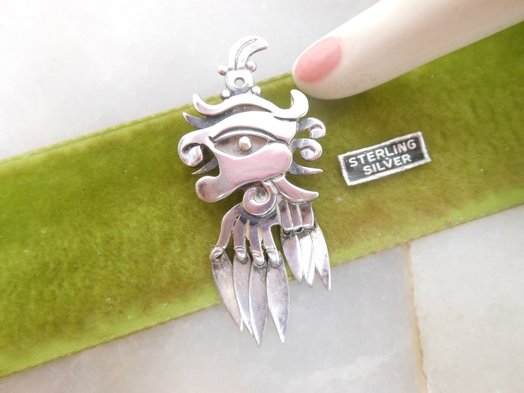 Vintage STERLING SILVER Aztec Warrior Pin Lucys CR Designer Brooch 925 ...