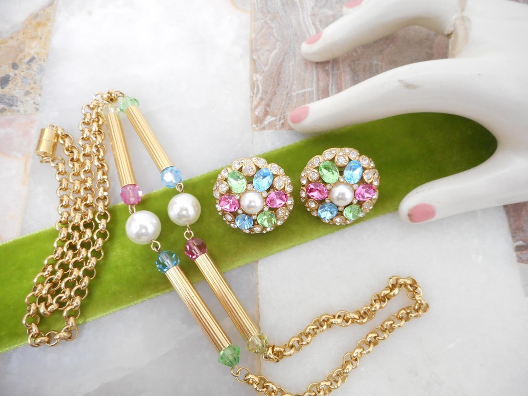Vintage BUTLER Fifth AVENUE Necklace Earrings Set Crystal Rhinestone ...