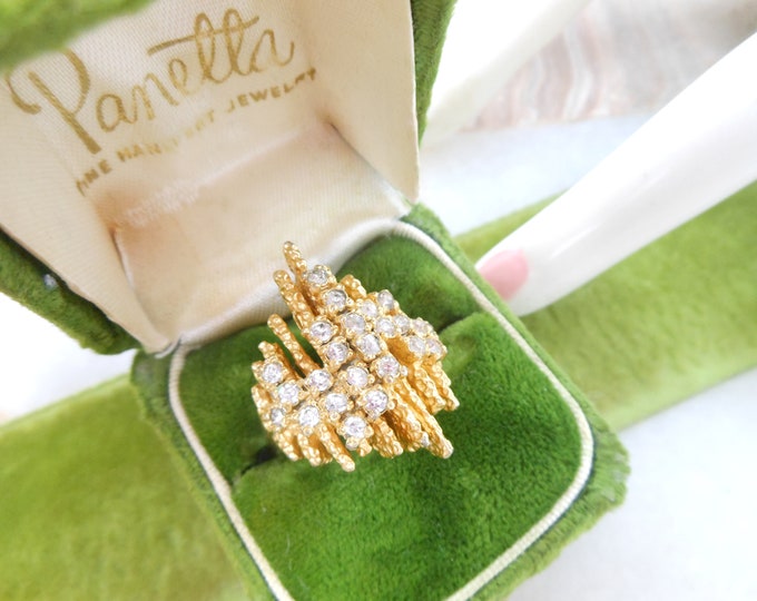 Vintage PANETTA Ring Cocktail Statement Brutalist Crystal Rhinestone ...