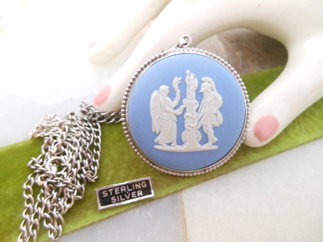 Vintage Wedgewood STERLING SILVER Pendant Necklace Blue Jasperware ...