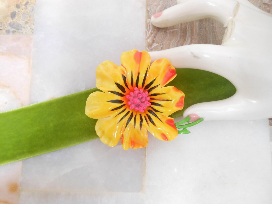 Vintage Celluloid Flower Brooch Orange Yellow Pink Plastic Pin Rose ...