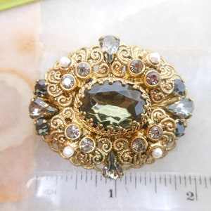 Vintage WEST GERMANY Brooch Gray Green Glass Regency Revival Faux Pearl ...