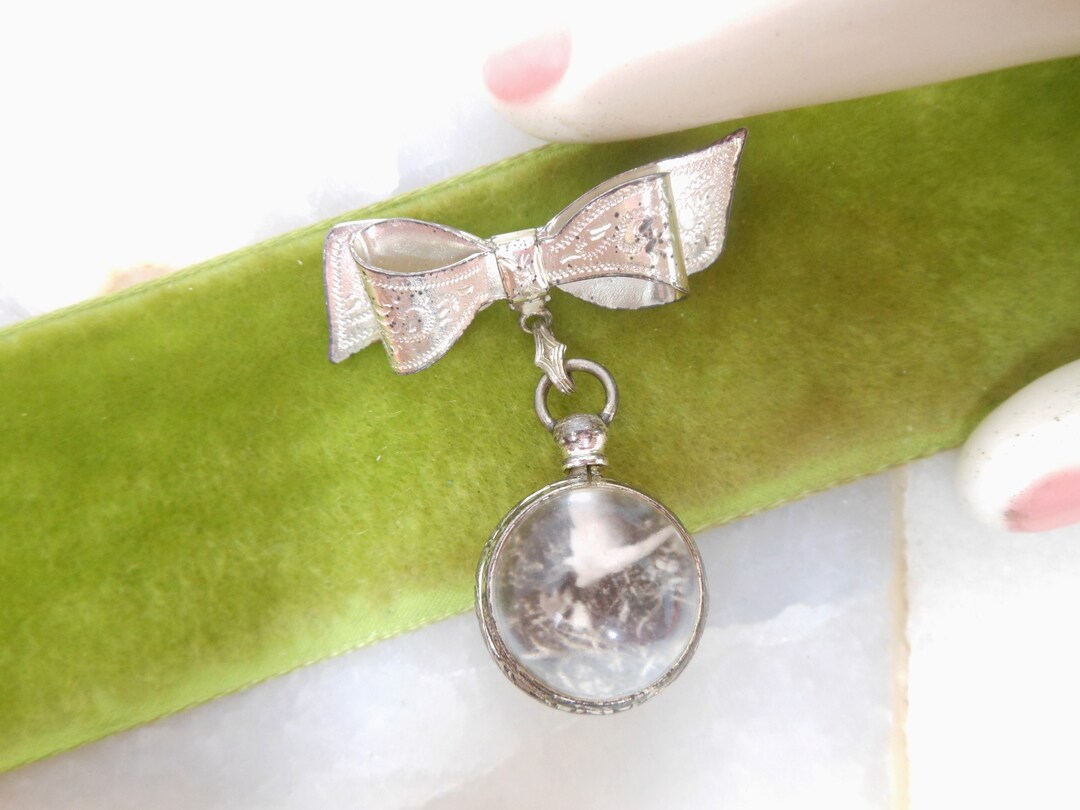 Vintage CORO STERLING Photo Globe Brooch SILVER Charm Dangle Drop Fob ...
