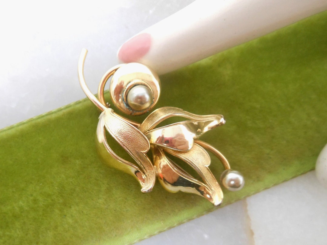 Vintage FORSTNER Brooch Gold Fill Pin Flower Branch GF Designer Classic ...