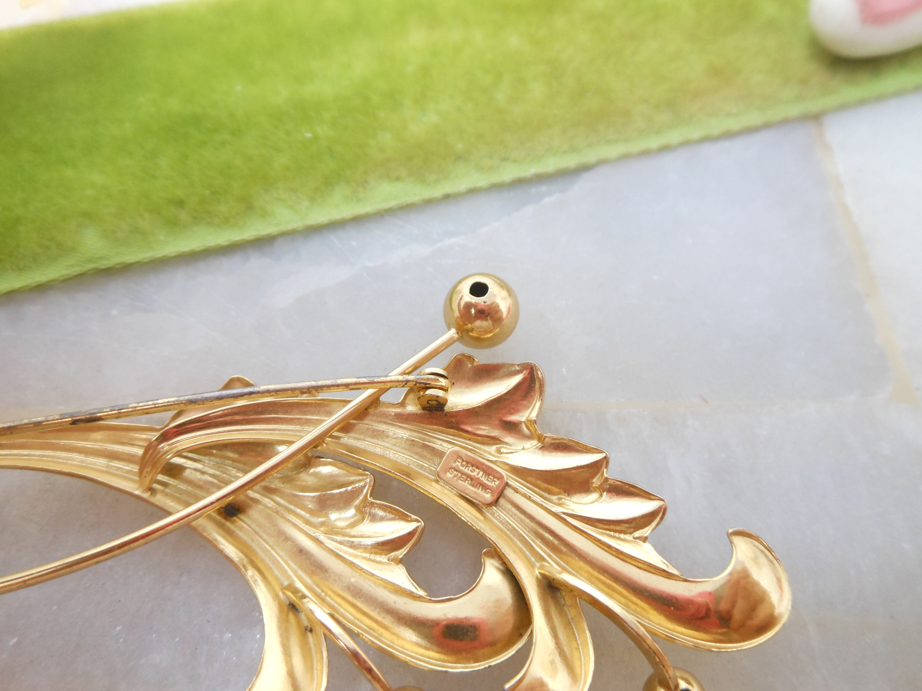 Vintage FORSTNER STERLING SILVER Brooch Gold Vermiel Flower Pin 925 ...