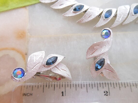 Vintage KRAMER Necklace Earrings Set Blue Crystal Rhi… - Gem