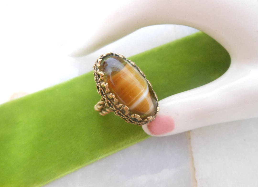 Vintage WEST GERMANY Ring Banded Art Glass Statement Cocktail Costume ...