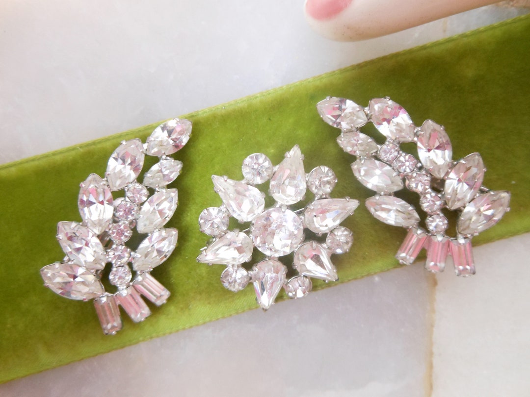Vintage B DAVID Rhinestone Earrings Brooch Set Clip on Ice Clear ...