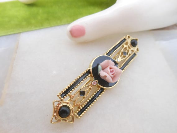 Vintage Pink Victorian Revival Brooch Porcelain Rose … - Gem
