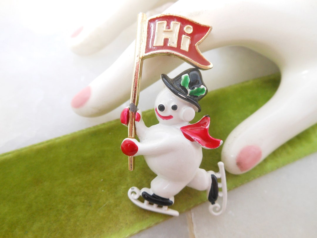 Vintage GOLD CROWN Snowman Brooch Christmas Pin Enamel Designer Holiday ...