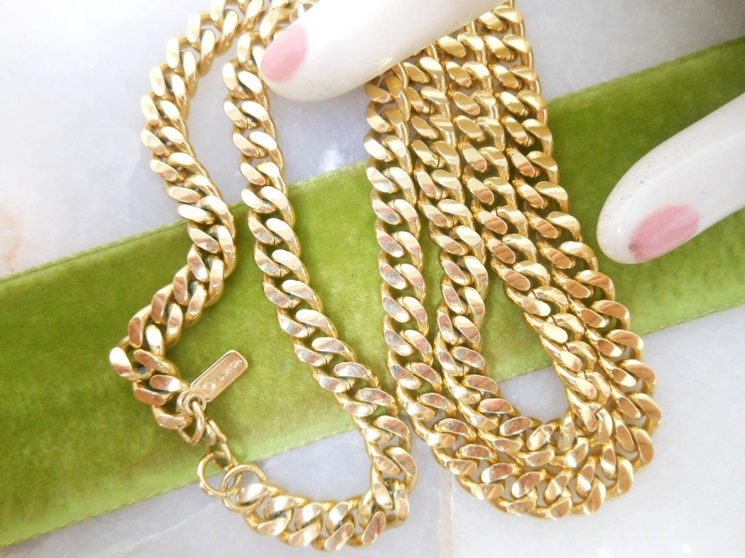 Vintage MONET Designer Necklace Curb Link Chunky Chain Gold Plate ...