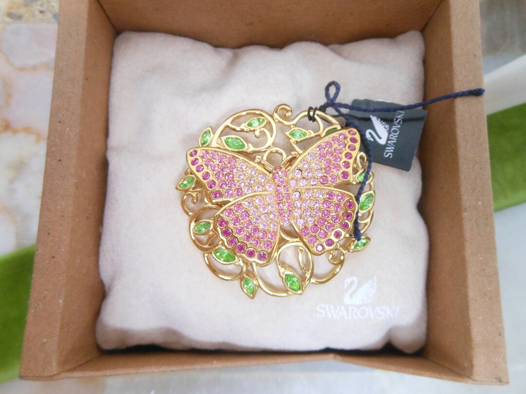 Vintage SWAROVSKI Pink Butterfly Brooch Garden of Tranquillity 2002 ...