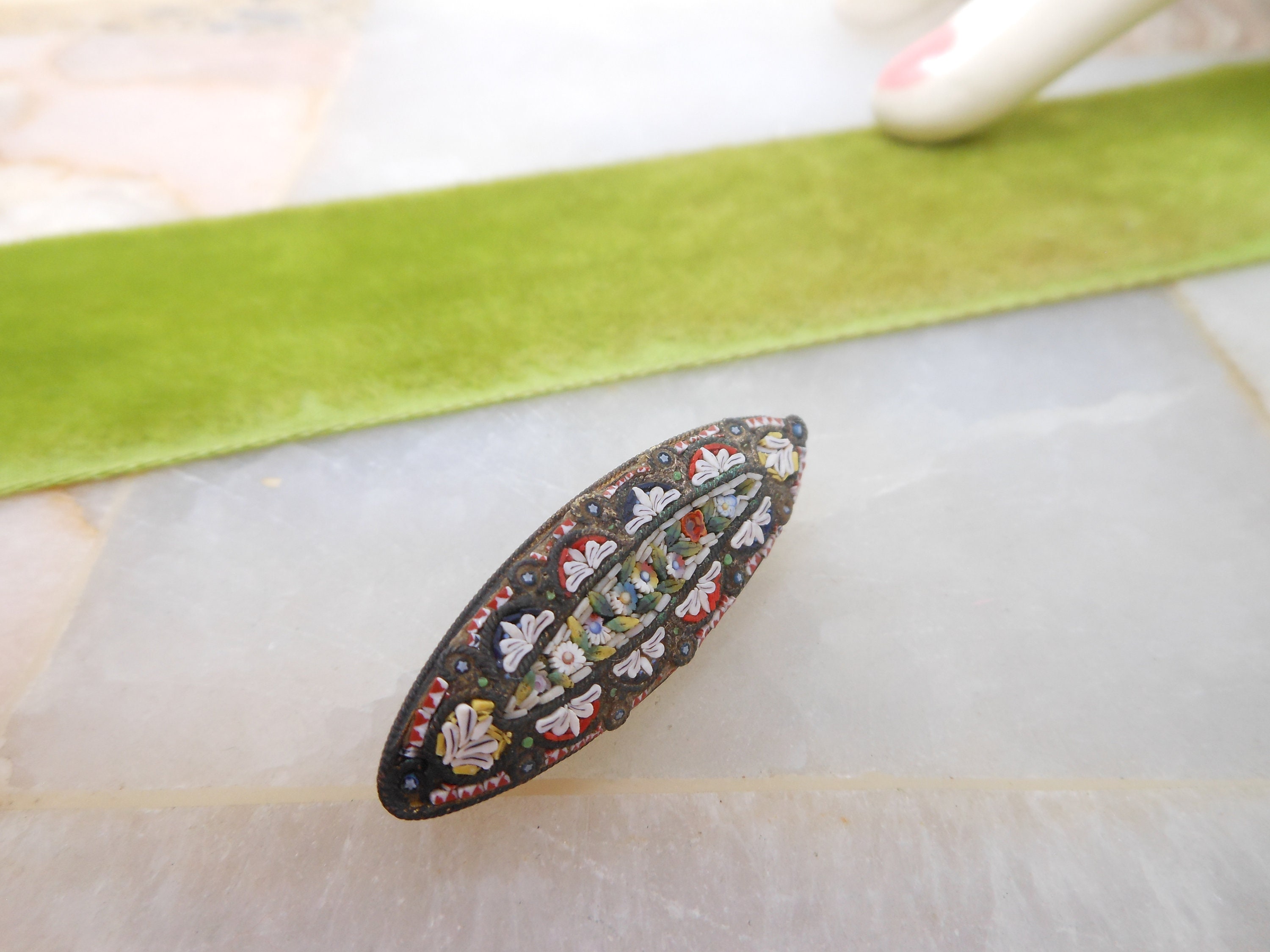 Vintage ITALY Micro Mosaic Art Glass Tile Pin Brooch Ornate - Etsy