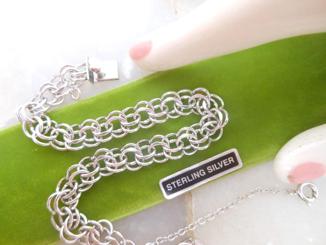 Vintage ELCO Sterling Silver Bracelet Charm Starter Double Chain ...