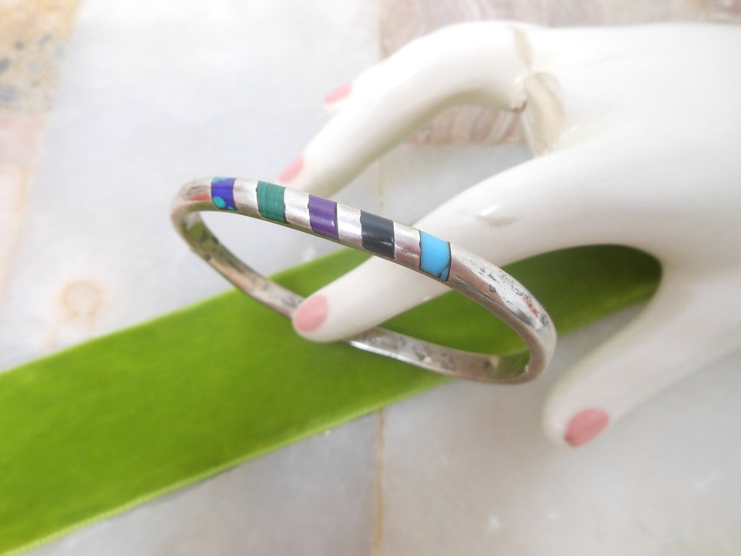 Vintage MEXICO Sterling SILVER Bracelet Inlaid Gemstone Turquoise ...