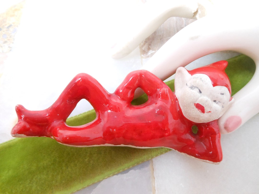 Vintage Red Pixie Elf Ceramic Christmas Anytime Figurine Mid Century ...