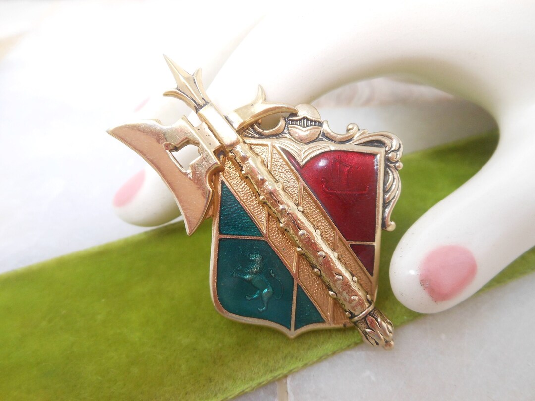 Vintage Heraldic Shield Pin Enamel Brooch Ornate Griffin Lion - Etsy