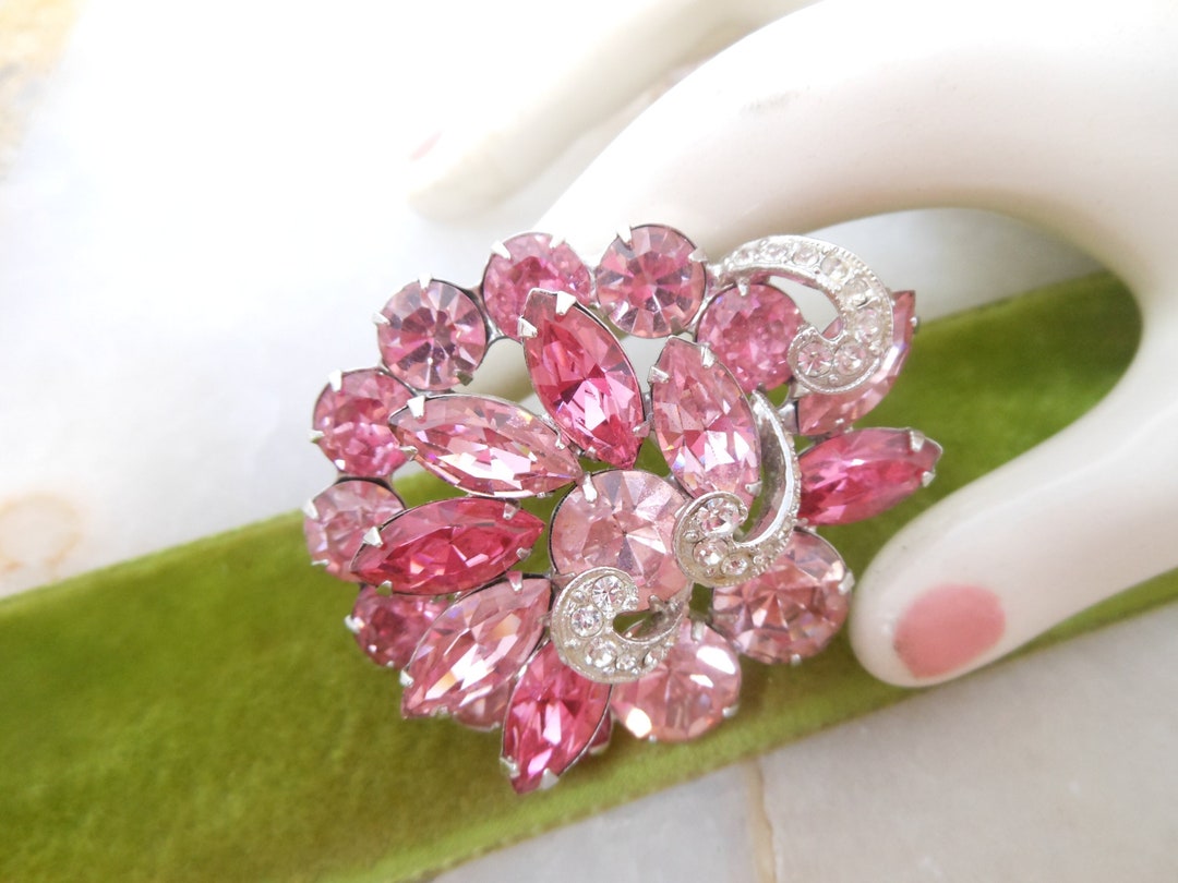 Vintage EISENBERG Pink Rhinestone Brooch Crystal Pin Renaissance ...