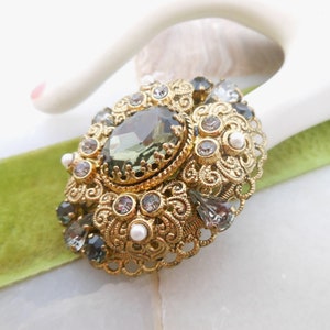 Vintage WEST GERMANY Brooch Gray Green Glass Regency Revival Faux Pearl ...