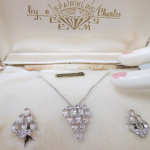 Vintage Sterling Silver Designer Necklace Earrings Set Crystal ...