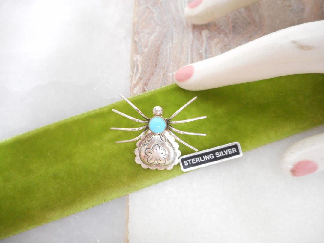 Vintage Relios STERLING SILVER Spider Brooch Blue Turquoise 925 Insect ...