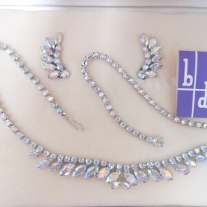 Vintage B DAVID Necklace Earrings Set Crystal Rhinestone Clip on ...
