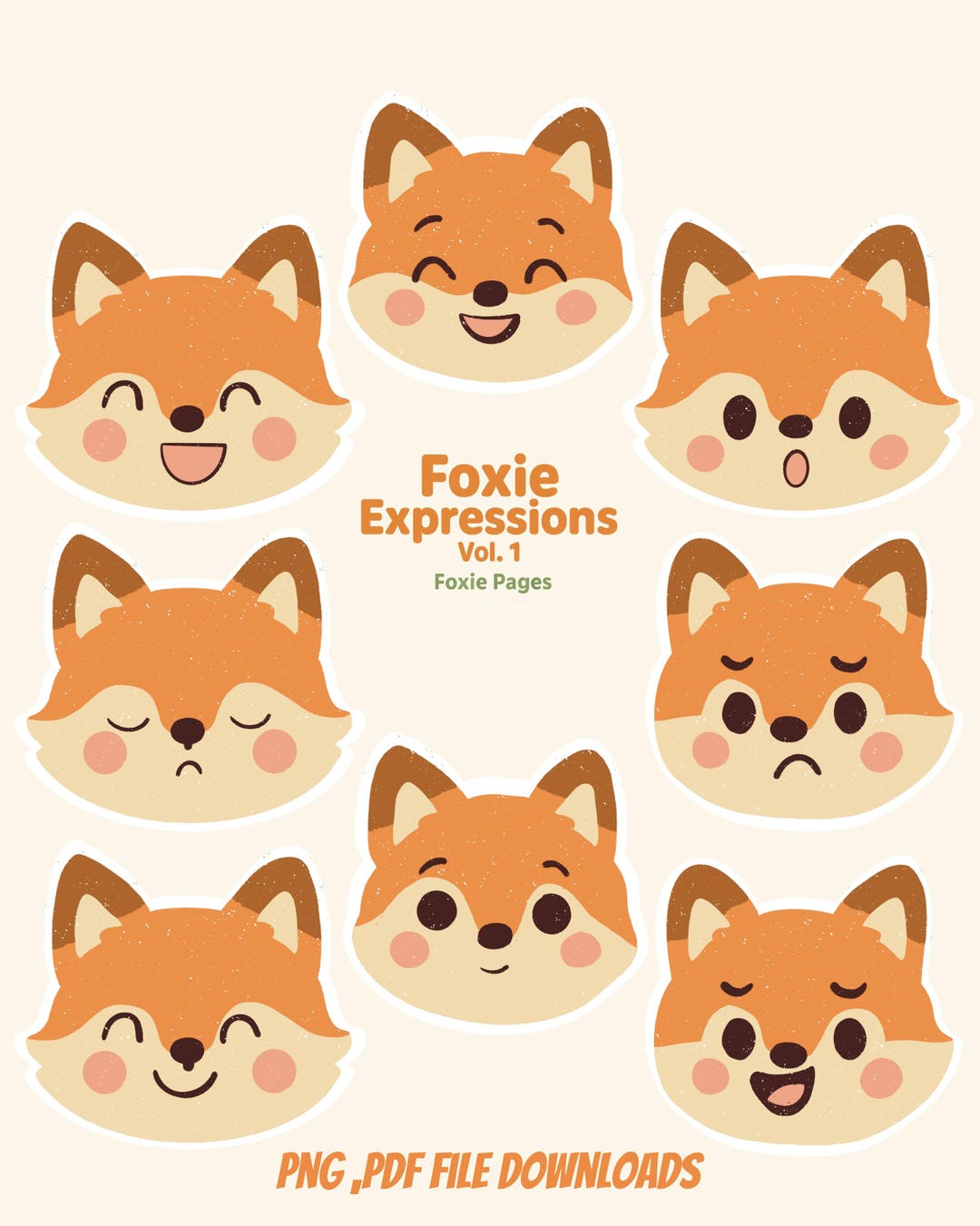 Cute Fox Face Expressions Sticker Sheet – Kawaii Animal Stickers for ...