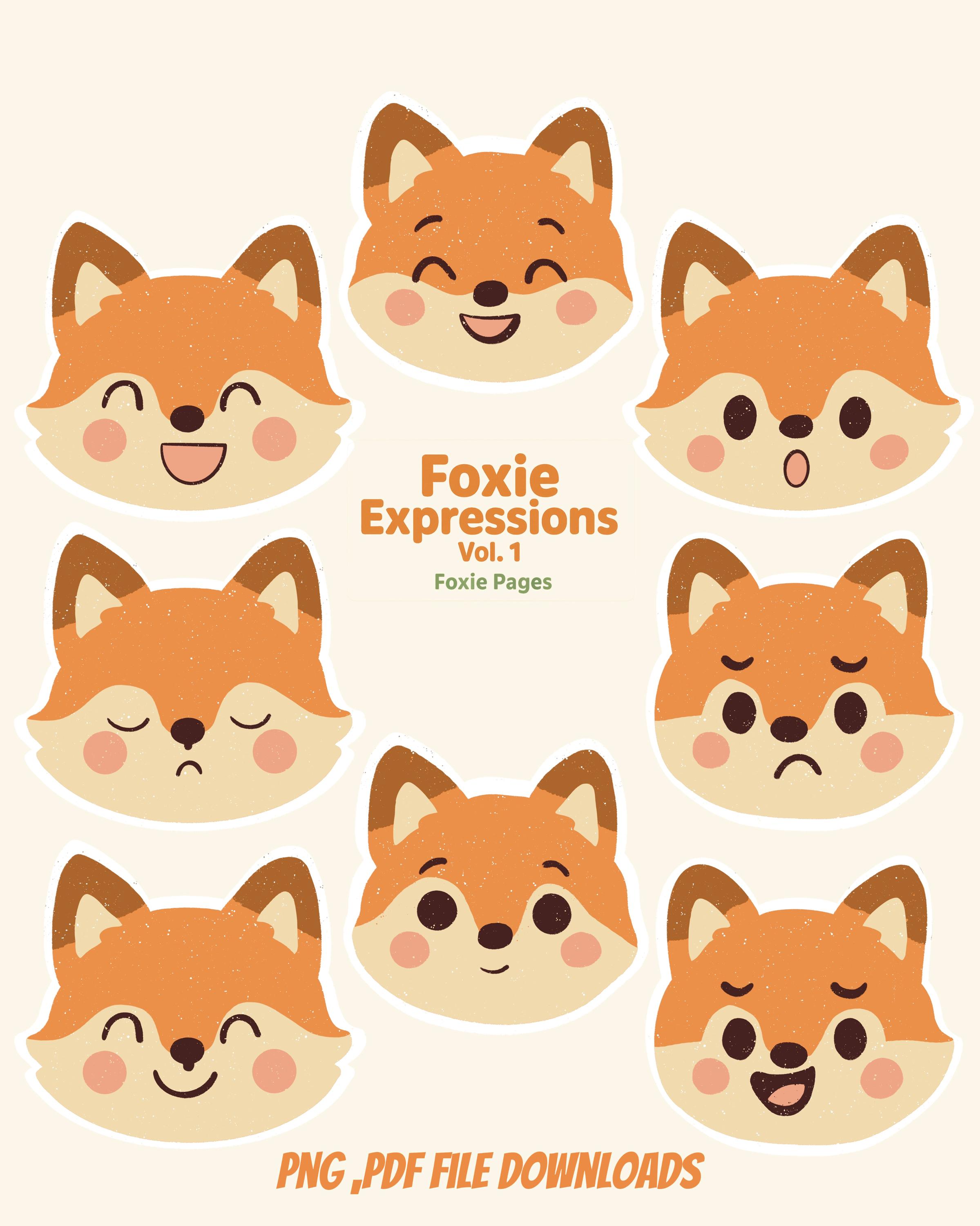Cute Fox Face Expressions Sticker Sheet – Kawaii Animal Stickers for ...