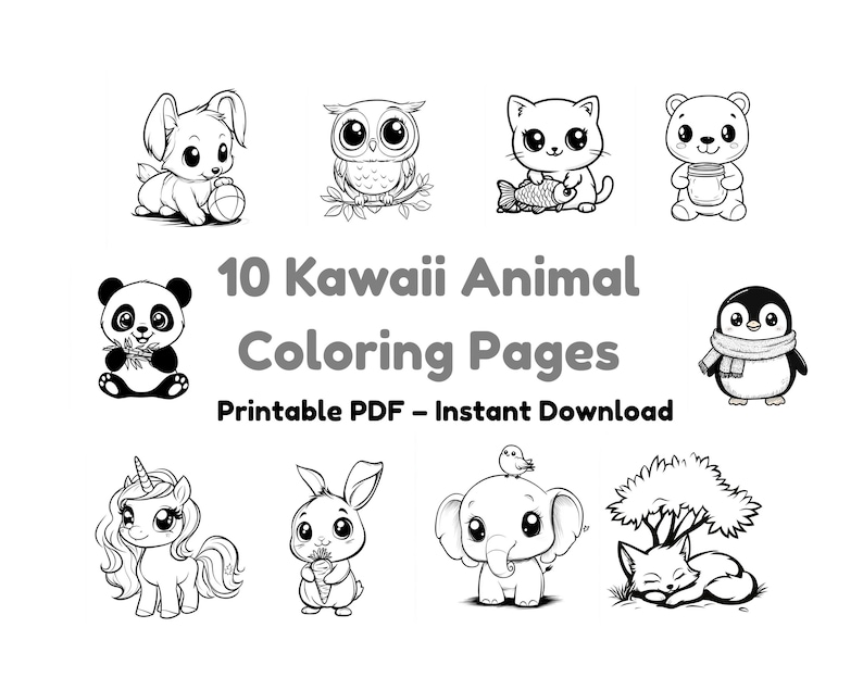 10 Kawaii Animal Coloring Pages for Kids – Printable Cute Animal ...