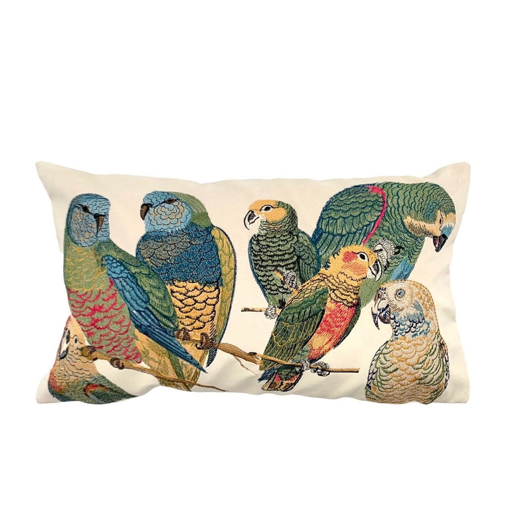 Decorative Throw Pillow Bird Tropical Parrot Embroidered Design - Etsy