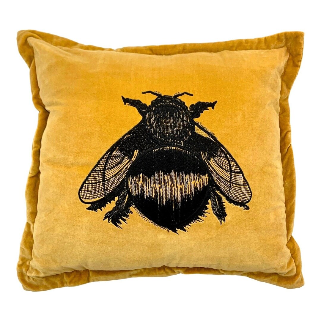 Throw Decorative Pillow Velvet With Embroidered Bumble Bee Design ...