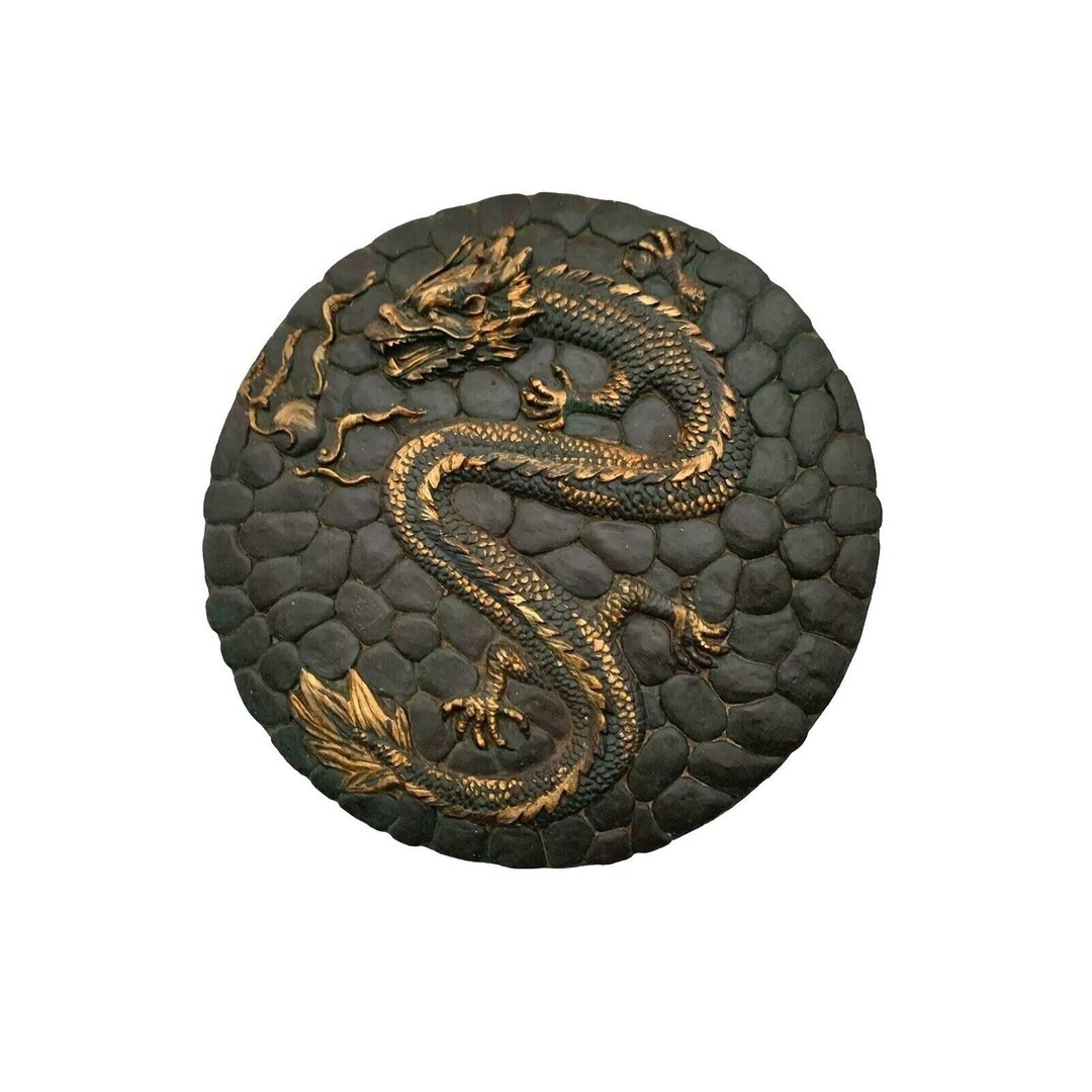 Dragon Plaque Five Toe Sign Round Heavy Mixed Media Wall Mount Oriental ...