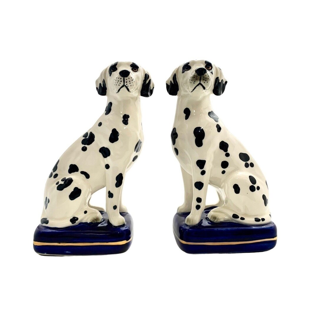 Dog Figurine Pair Dalmatian Black White Statue Fitz and Floyd Style ...