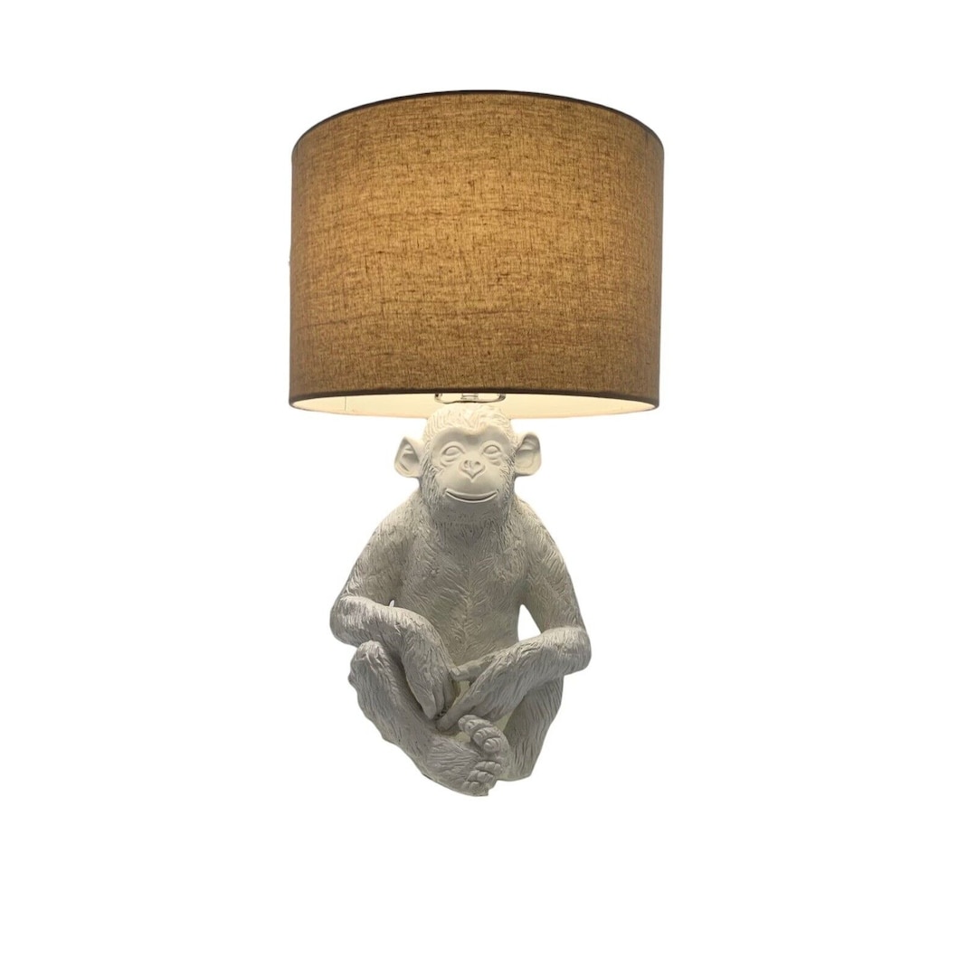 Monkey Lamp White Resin With Shade Vintage Decor - Etsy