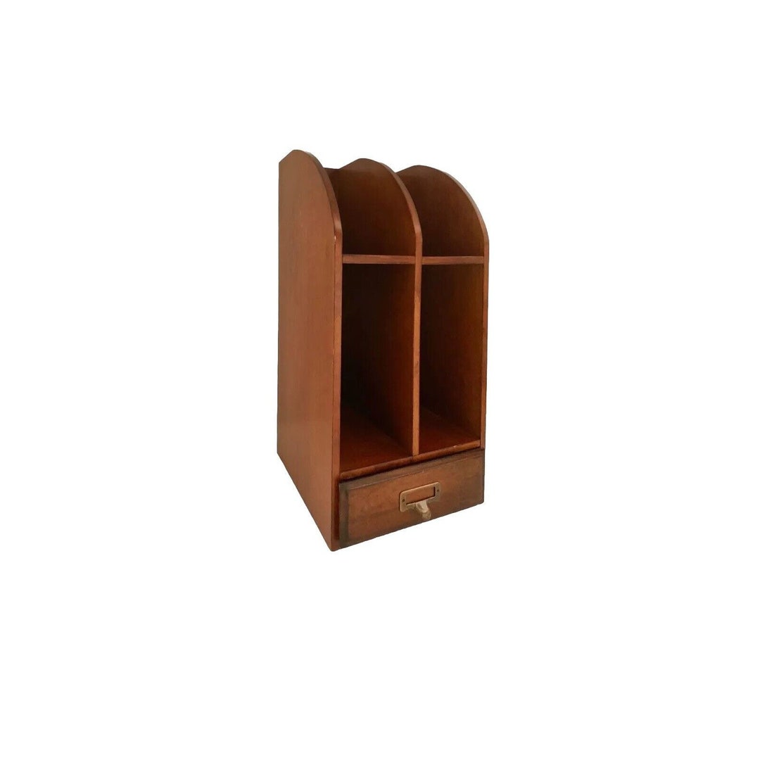 File Box Organizer With Drawer Vintage Wood Desktop - Etsy