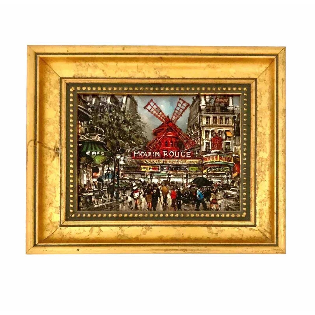 Painting Moulin Rouge Miniature Oil on Canvas Paris City Scenery ...