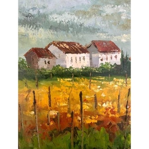 Painting White Farm House Landscape Large Oil on Canvas Art for Home ...
