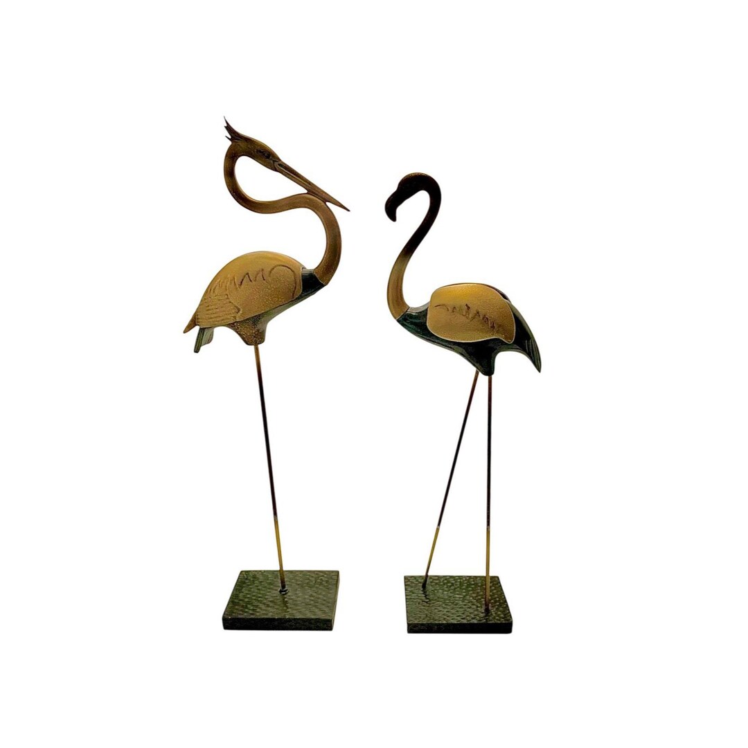 Crane Bird Pair Vintage Metal and Resin Tall Statues Coastal Home Decor ...